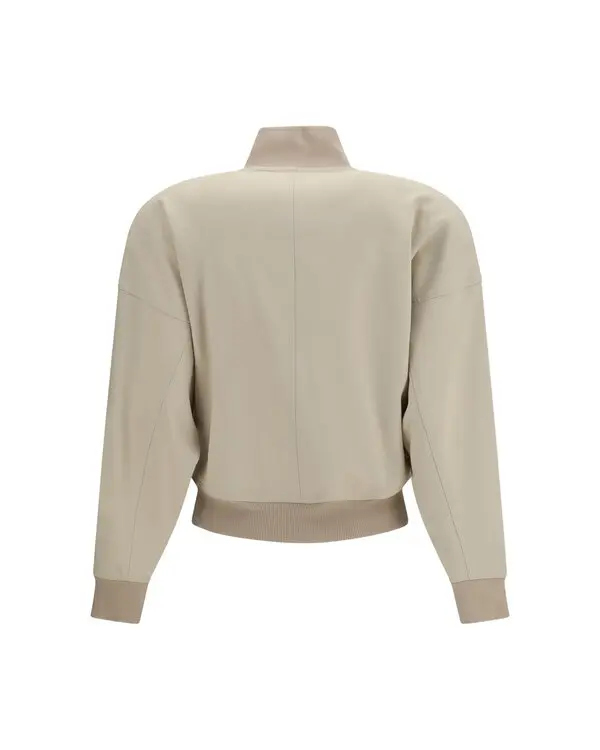 Gucci Poplin Zip-up Jacket With High Neck And Rib Trim - Light Beige