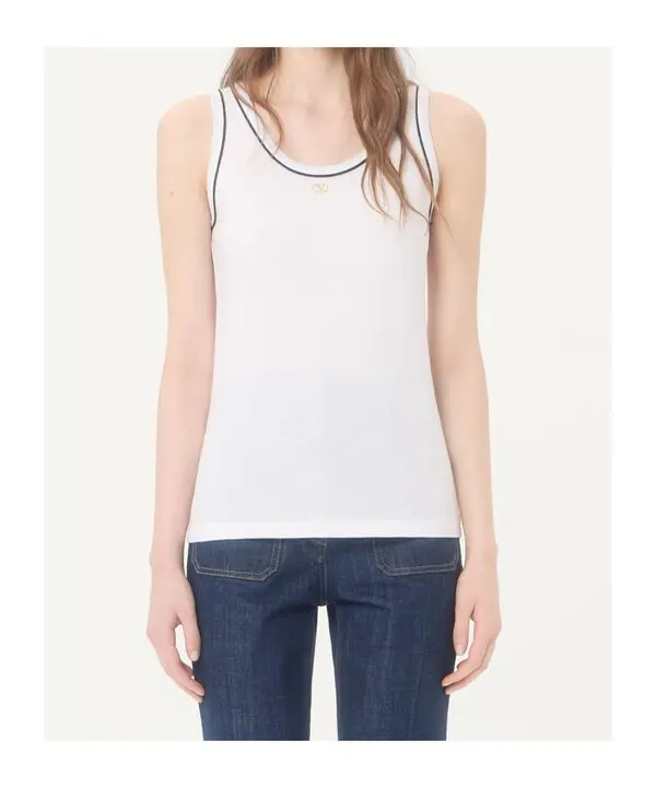 Valentino Garavani Sleeveless Cotton Jersey Top With V Logo Detail