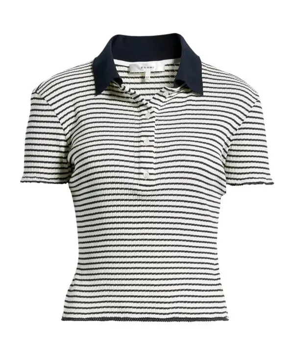 FRAME Striped Knit Polo Top - White