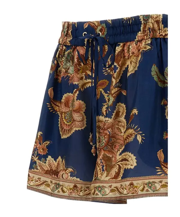Zimmermann Aster Print Relaxed Fit High-waisted Shorts - Navy Jacobean