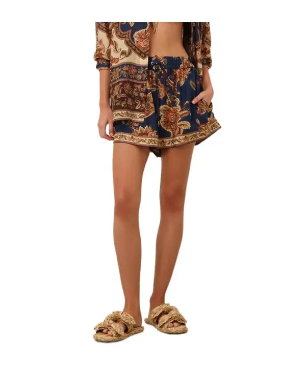 Zimmermann Aster Print Relaxed Fit High-waisted Shorts - Navy Jacobean