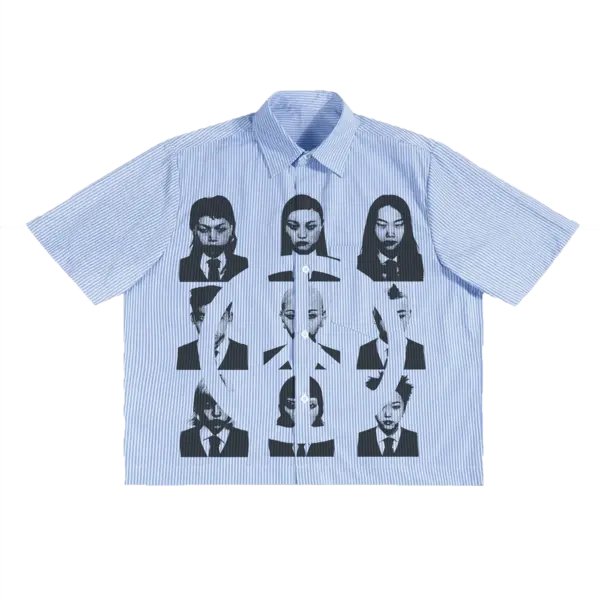 WORKS OF MADNESS Faces Boxy Button Up - Blue