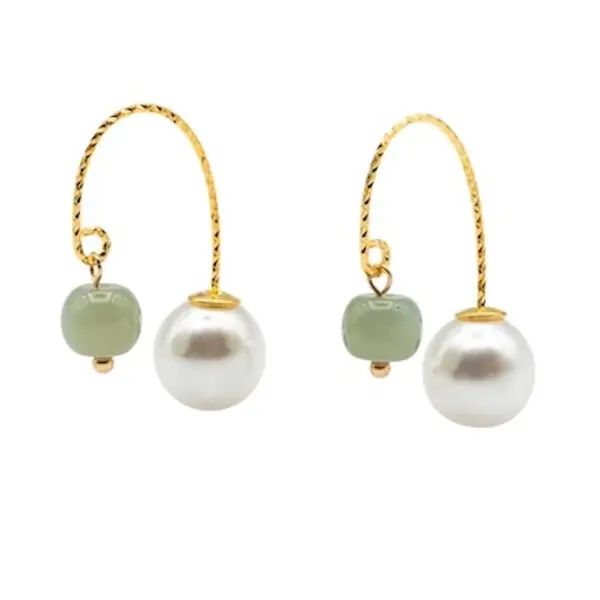 SEREE White Pearl And Jade Dangle Earrings In Gold-plated Sterling Silver - White/gold/green