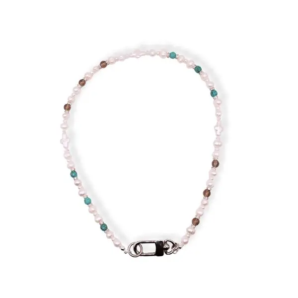 URBANE JEWELRY STUDIO Pearl, Turquoise, And Smoky Quartz Necklace - White/blue/silver