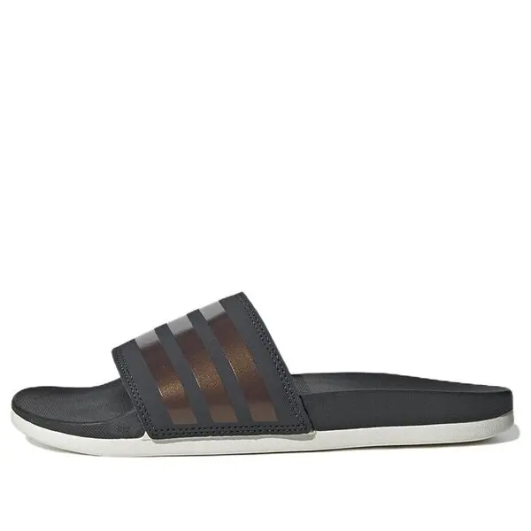 Adidas Adilette Comfort Slides With Metallic Stripes - Grey