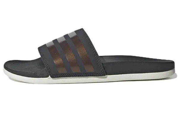 Adidas Adilette Comfort Slides With Metallic Stripes - Grey