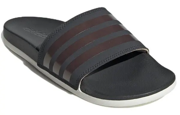 Adidas Adilette Comfort Slides With Metallic Stripes - Grey