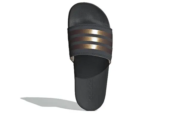 Adidas Adilette Comfort Slides With Metallic Stripes - Grey