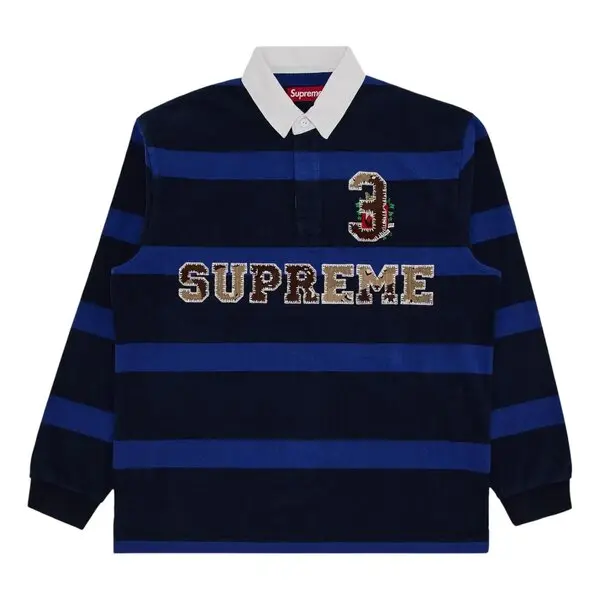 Supreme Striped Rugby Long Sleeve Shirt - Navy