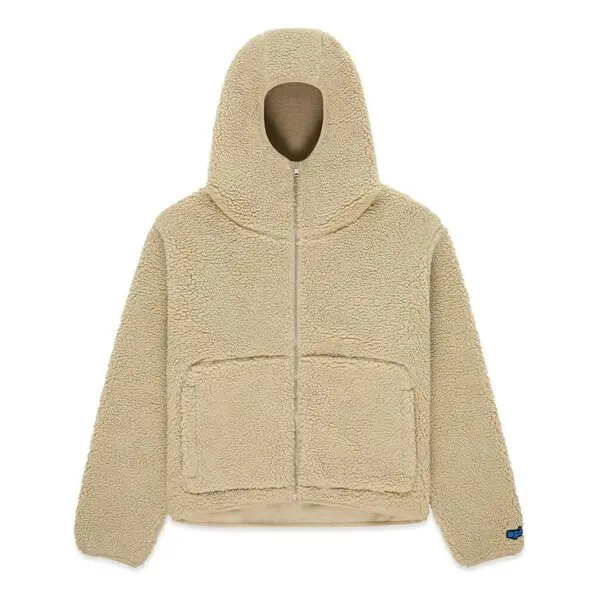 SP5DER Teddy Fleece Zip Up Hoodie - Tan