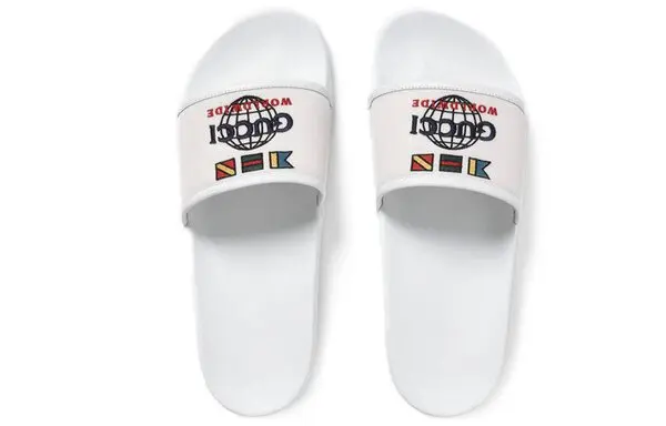 Gucci Worldwide Flag Slide Sandals - White
