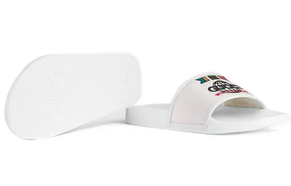 Gucci Worldwide Flag Slide Sandals - White