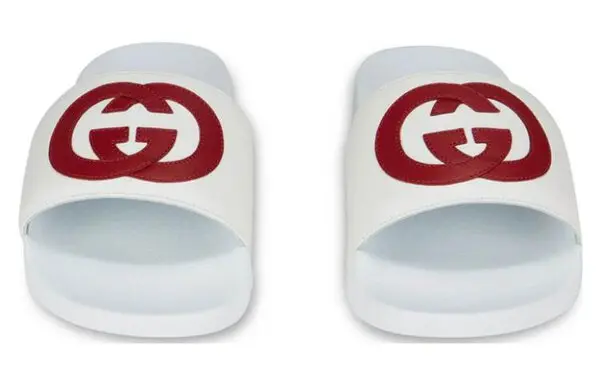 Gucci Gg Pattern Leather Slide Slipper - White/red