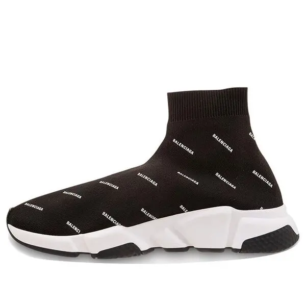 Balenciaga Speed Trainer Mid Allover Logo Sneakers - Black