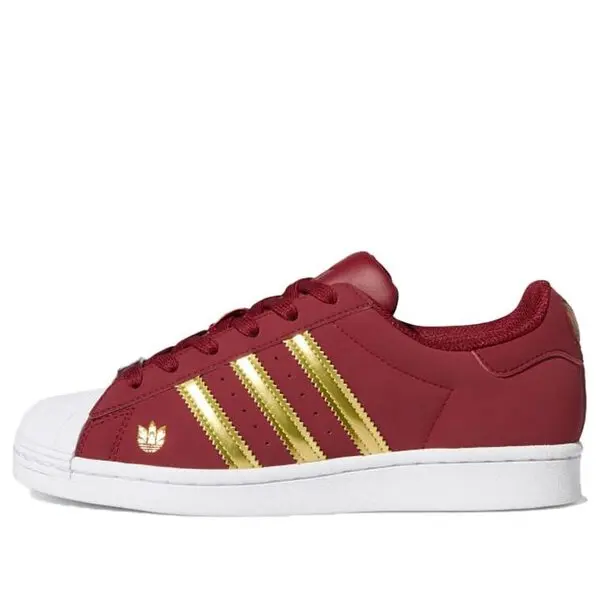 Adidas Superstar Burgundy Gold Metallic Sneakers - Red