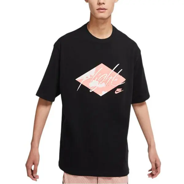 JORDAN Solid Color Cotton Alphabet Printing Short Sleeve Black T-shirt