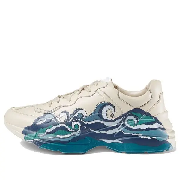 Gucci Rhyton Leather High Top Sneakers With Wave Motif - White