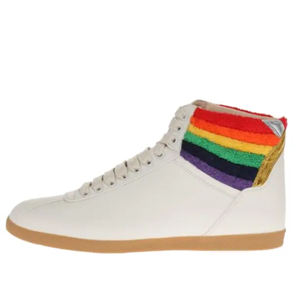 Gucci High Top Sneakers With Rainbow Heel Collar - White/rainbow