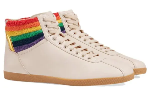 Gucci High Top Sneakers With Rainbow Heel Collar