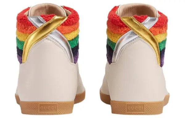 Gucci High Top Sneakers With Rainbow Heel Collar
