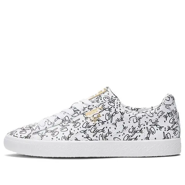 PUMA Clyde All Over Script Print Sneakers - White/black