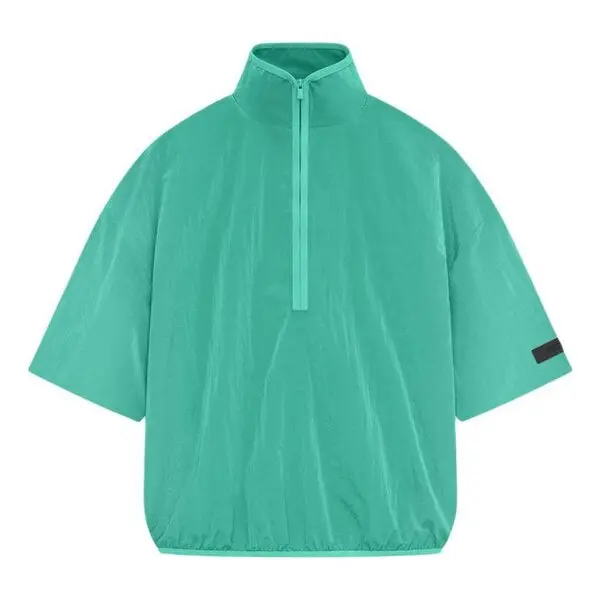 Fear Of God Ss24 Crinkle Nylon Half Zip Short Sleeve Shirt - Mint Leaf