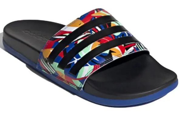 Adidas Adilette Comfort Slides With Farm Rio Prints - Black