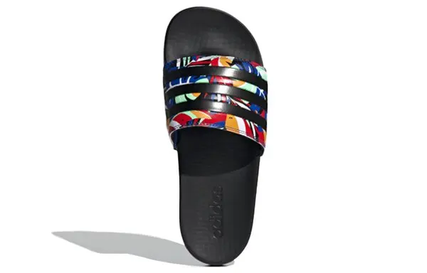 Adidas Adilette Comfort Slides With Farm Rio Prints - Black