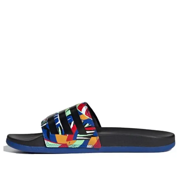 Adidas Adilette Comfort Slides With Farm Rio Prints - Black