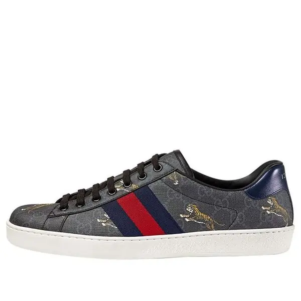 Gucci Ace Gg Supreme Sneakers With Tiger Motif - Black