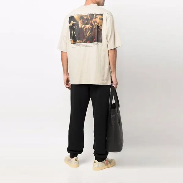 Off-White Ss22 Logo Round Neck Pullover Short Sleeve Loose Fit Khaki - Dark Sand