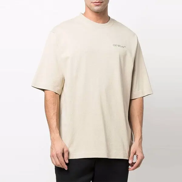 Off-White Ss22 Logo Round Neck Pullover Short Sleeve Loose Fit Khaki