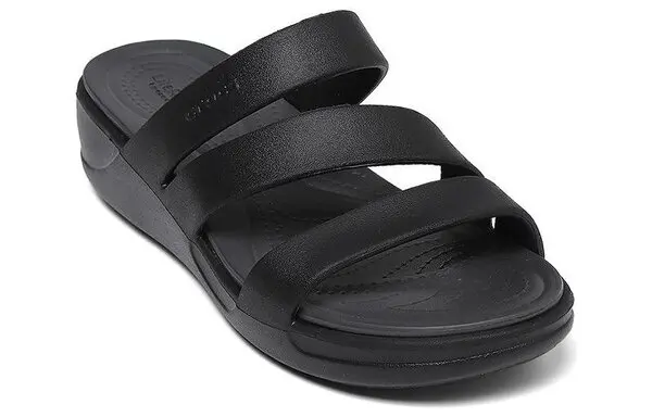 CROCS Boca Strappy Wedge Sandals - Black