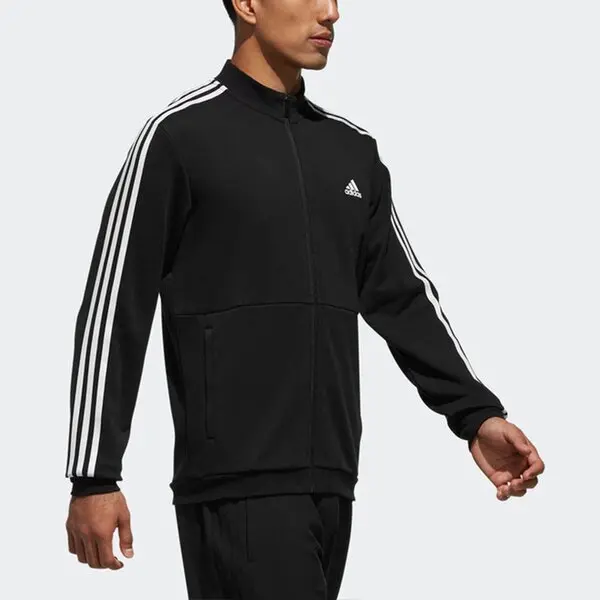Adidas 3-stripes Knit Stand Collar Track Jacket - Black