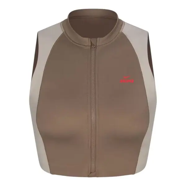 Nike X Skims Shine Front-zip Bra - Truffle/stone