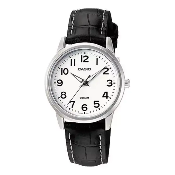 Casio Analog Watch With Leather Strap - White