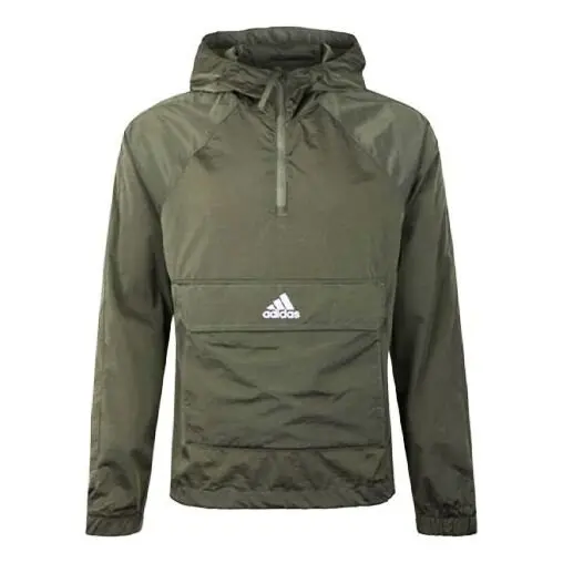Adidas Half Zipper Hooded Pullover Sports Jacket - Green