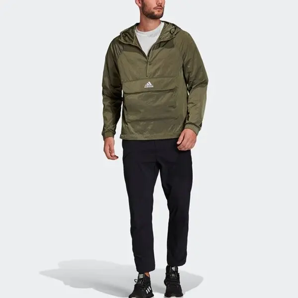 Adidas Half Zipper Hooded Pullover Sports Jacket
