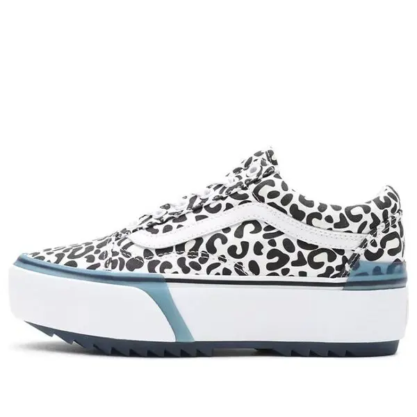 VANS Old Skool Stacked Leopard Print Lace Up Sneakers - Black/white/blue