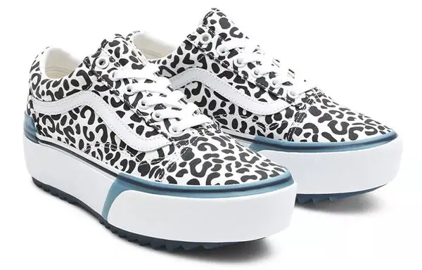 VANS Old Skool Stacked Leopard Print Lace Up Sneakers - Black/white/blue