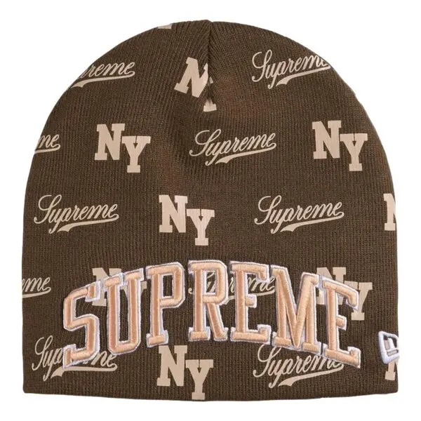 Supreme X New Era Ss26 Monogram Beanie - Brown