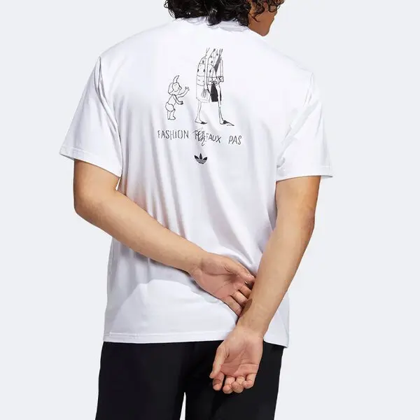 Adidas Originals Cartoon Pattern Printing Round Neck Short Sleeve White