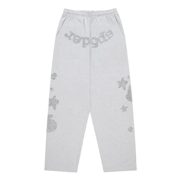 SP5DER Rhinestone Beluga V2 Wide Leg Sweatpant - Heather Grey