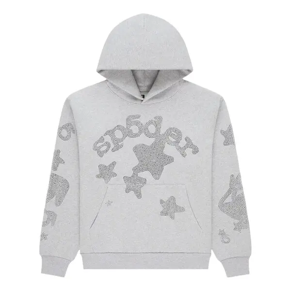 SP5DER Rhinestone Beluga Hoodie - Heather Grey