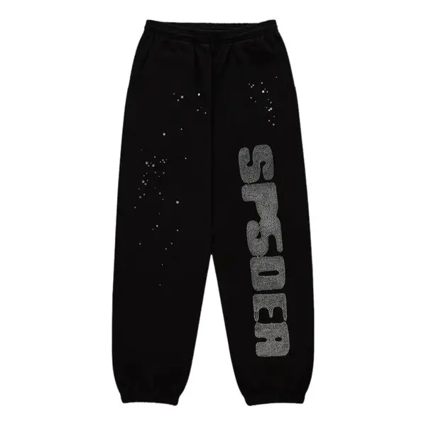 SP5DER Rhinestone Silk Sweatpant - Black