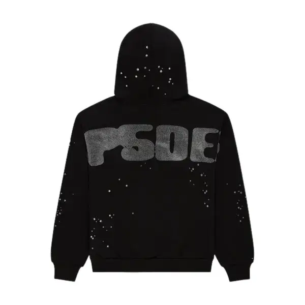 SP5DER Rhinestone Silk Hoodie - Black
