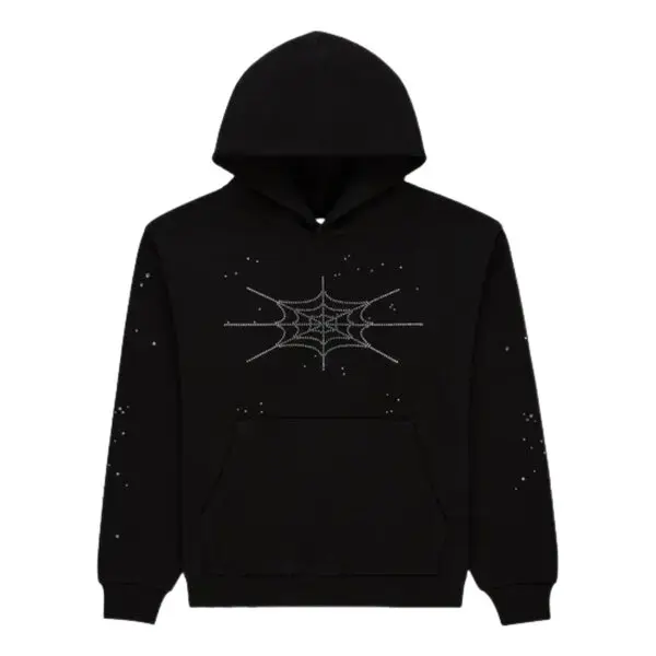 SP5DER Rhinestone Silk Hoodie - Black