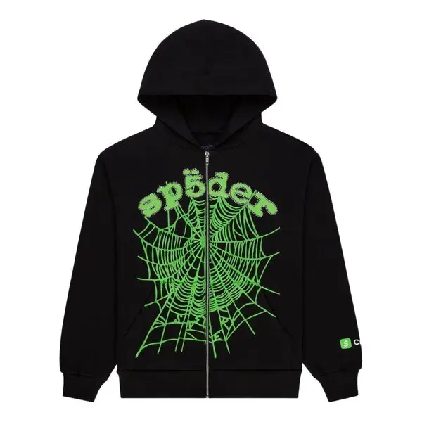 SP5DER Ca$h Og Web V2 Rhinestone Zip Hoodie - Black