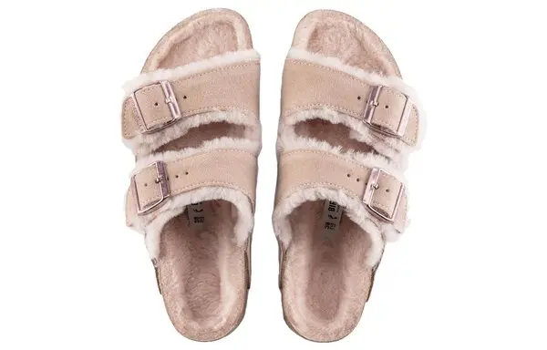 BIRKENSTOCK Arizona Shearling Suede Leather Sandals - Pink