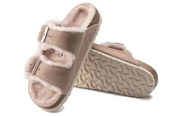 BIRKENSTOCK Arizona Shearling Suede Leather Sandals - Pink